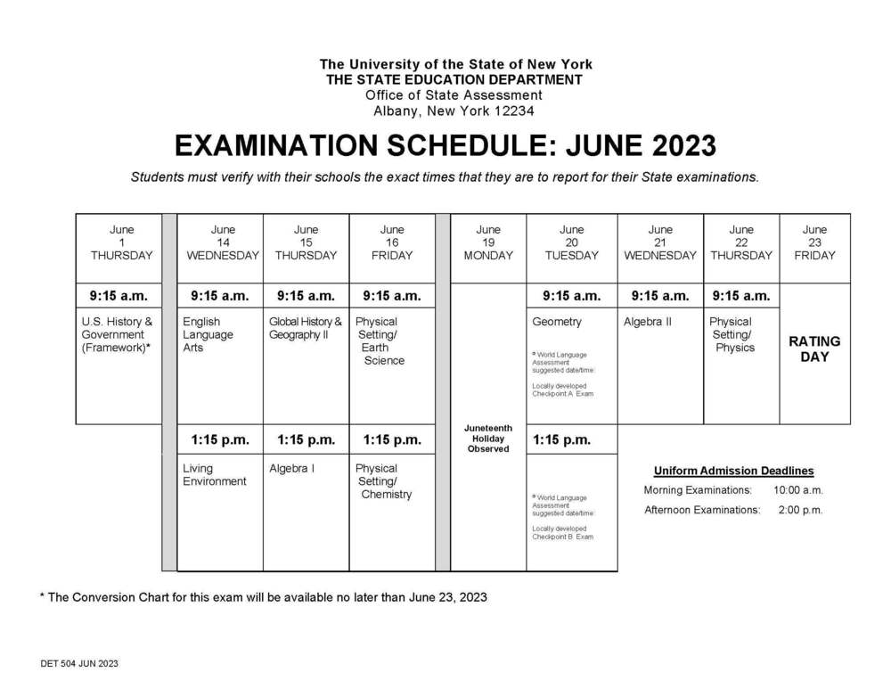 June Regents Schedule 2023 Taconic Hills Central School District June Regents Schedule 2023 Taconic Hills Central School District